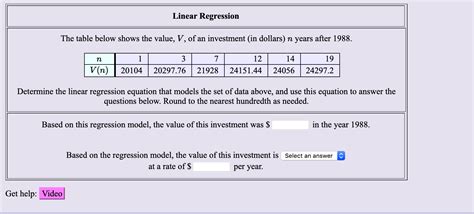 Solved Linear Regression The Table Below Shows The Value V Chegg