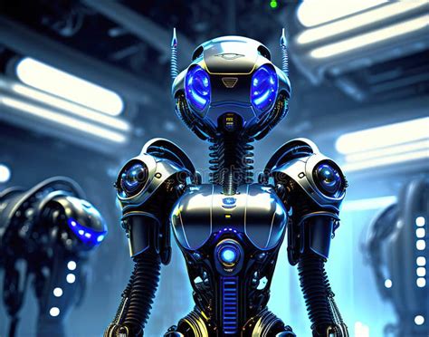 Feminine Humanoid Robot In A High Tech Room Ai Stock Illustration Illustration Of Metallic