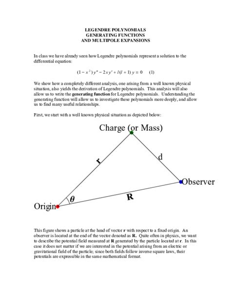 Pdf Legendre Polynomials Generating Functions And Multipole Expansions