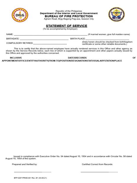 Statement Of Service Form Rev 01 1 Download Free Pdf Government