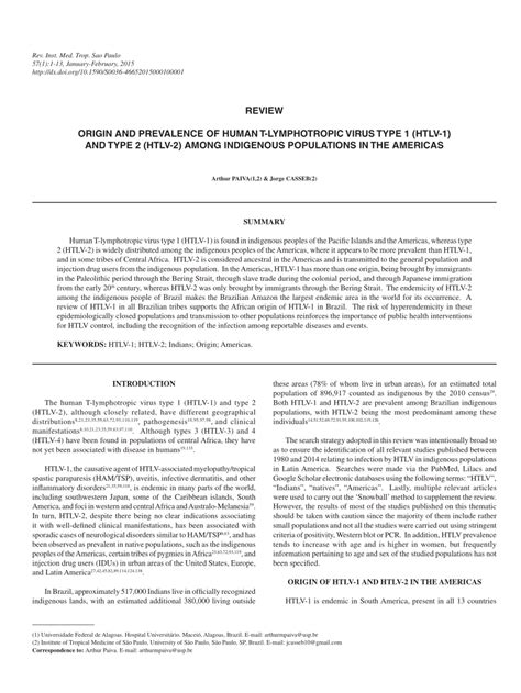 Pdf Human T Cell Lymphotropic Virus Type 1 Htlv 1 Infection Among