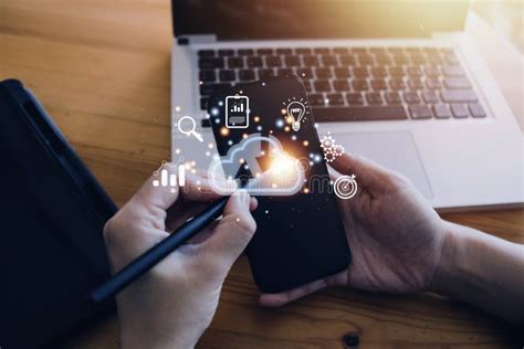 Man Use Laptop With Cloud Computing Diagram Show On Hand Cloud Technology Data Storage Stock