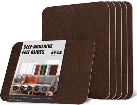 Rierdge 16 Pcs 3”75mm Square Felt Furniture Pads Self Adhesive Furniture Pads 5mm Thick Brown
