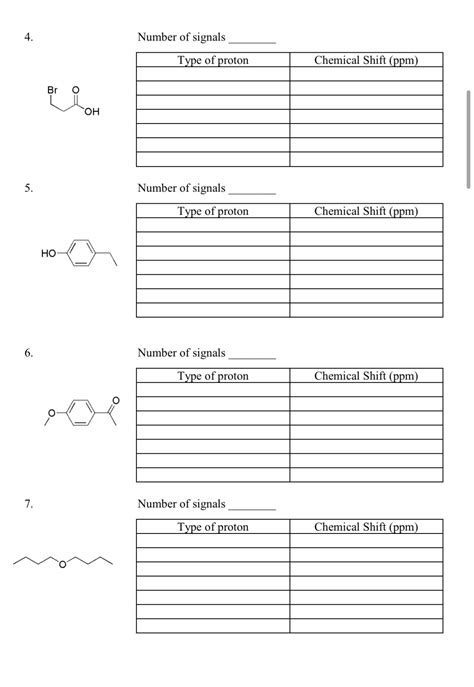Solved Number Of Signals Table Type Of Proton Chemical Chegg Com