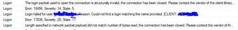 Login Packet Used To Open The Connection Is Structurally Invalid Length Specified In Network