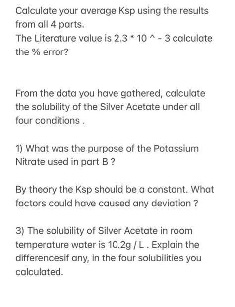 Solved Calculate Your Average Ksp Using The Results From All Chegg Com