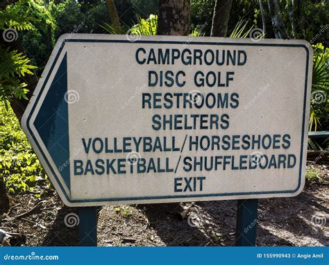 Campground Activities Restroom Shelters Amd Exit Sign Stock Image Image Of Fossil Basketball