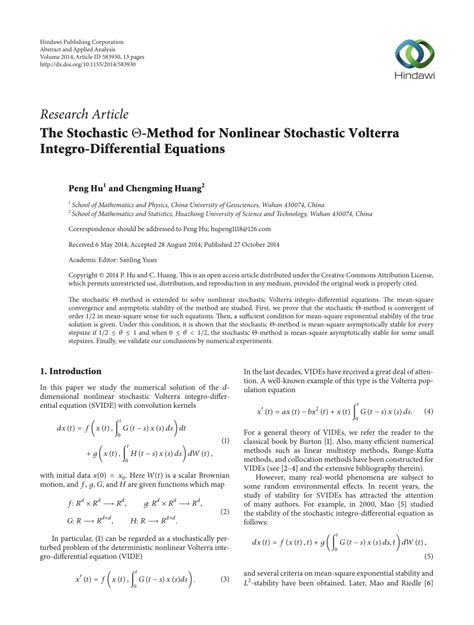 Pdf The Stochastic Θ Method For Nonlinear Stochastic Volterra Integro Differential Equations