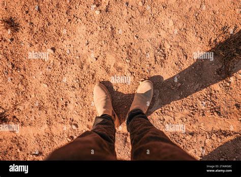 Point Of View Shot Of A Hiker Man S Feet In The Forest Stock Photo Alamy