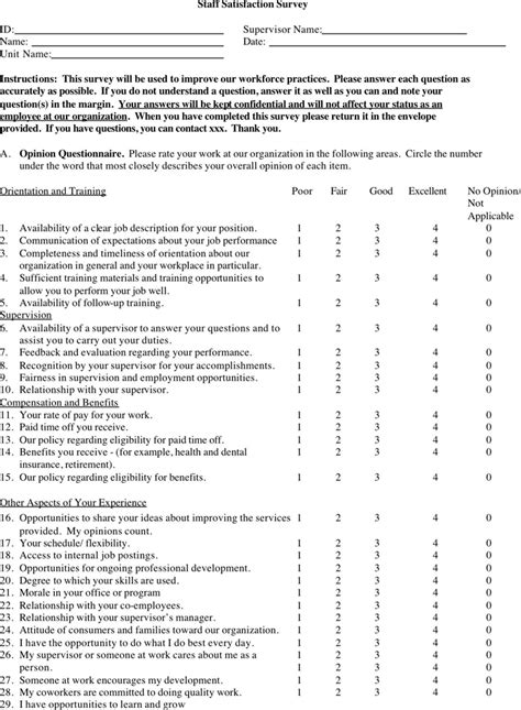 Free Employee Satisfaction Survey PDF 12KB 2 Page S