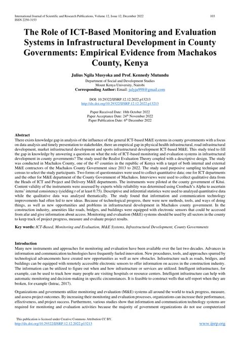 Pdf The Role Of Ict Based Monitoring And Evaluation Systems In Infrastructural Development In