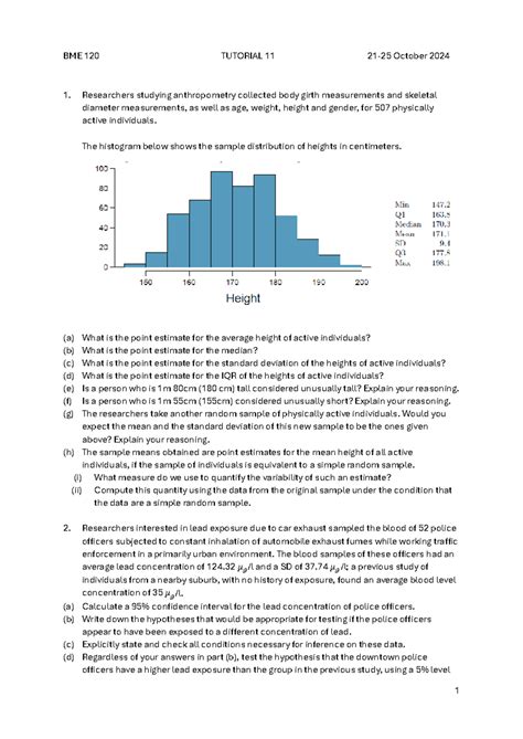 BME120 Tutorial 11 Worsheet 1 BME 120 TUTORIAL 11 21 25 October 2024 Researchers Studying