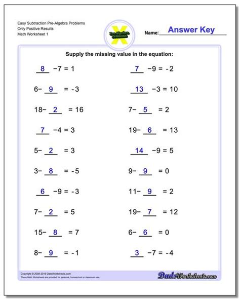 Pre Algebra Worksheets