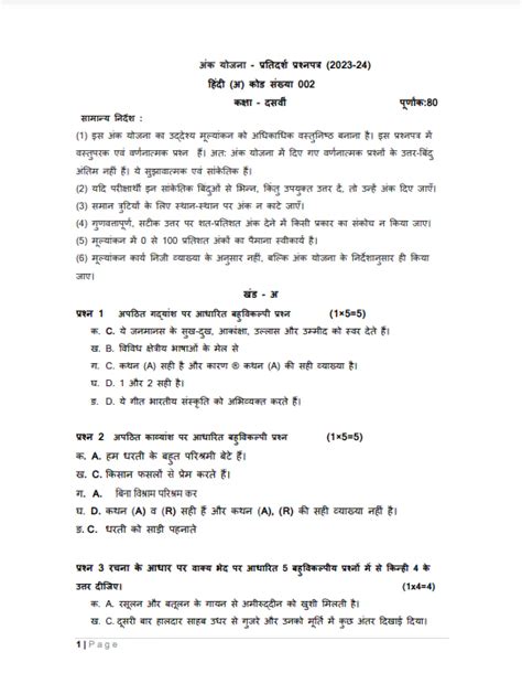 Updated Cbse Class 10 Hindi Marking Scheme 2024 25 Session In Pdf