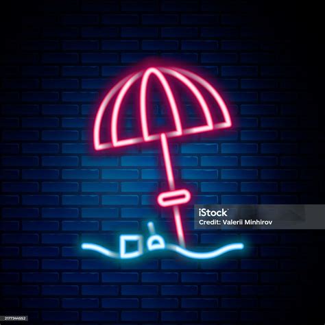 빛나는 네온 라인 태양 보호 우산 해변 아이콘 절연 통 야외 공간을 위한 대형 파라솔 비치 파라솔 다채로운 윤곽선 개념입니다 벡터 0명에 대한 스톡 벡터 아트 및 기타