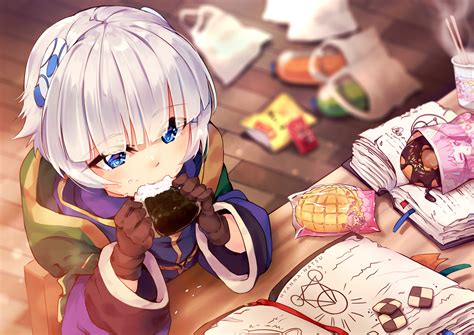 Safebooru 1girl Bag Bag Of Chips Bangs Blue Eyes Blunt Bangs Blurry