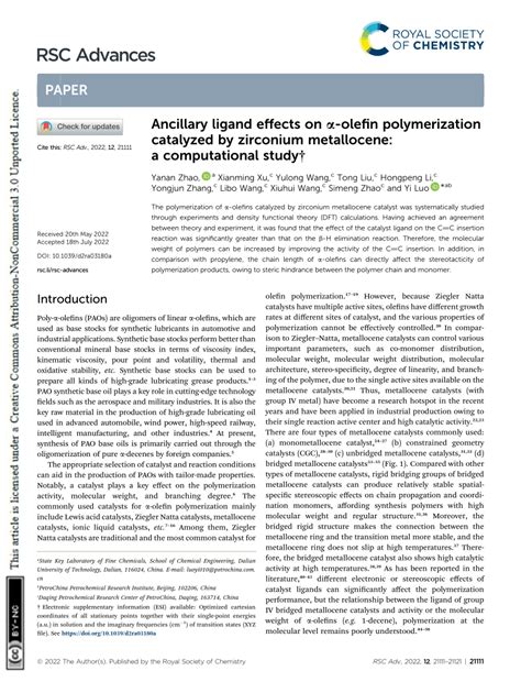 Pdf Ancillary Ligand Effects On α Olefin Polymerization Catalyzed By Zirconium Metallocene A