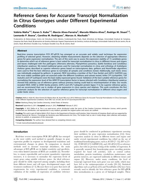 Pdf Reference Genes For Accurate Transcript Normalization In Citrus Genotypes Under Different