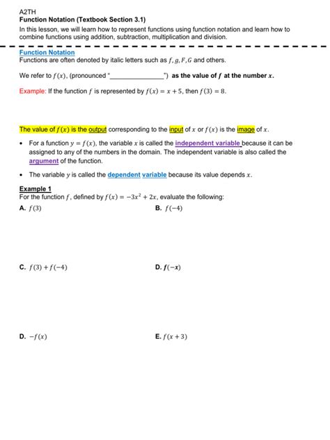 Lesson 2 Function Notation Pdf