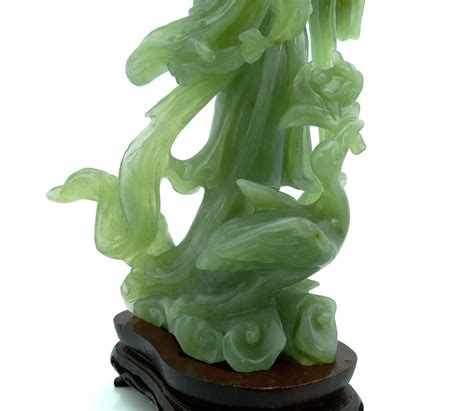 Jade Guan Yin Vintage Unusual Statue Large Chinese Hand Carved Green