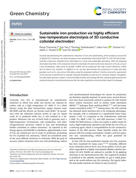 Pdf Sustainable Iron Production Via Highly Efficient Low Temperature