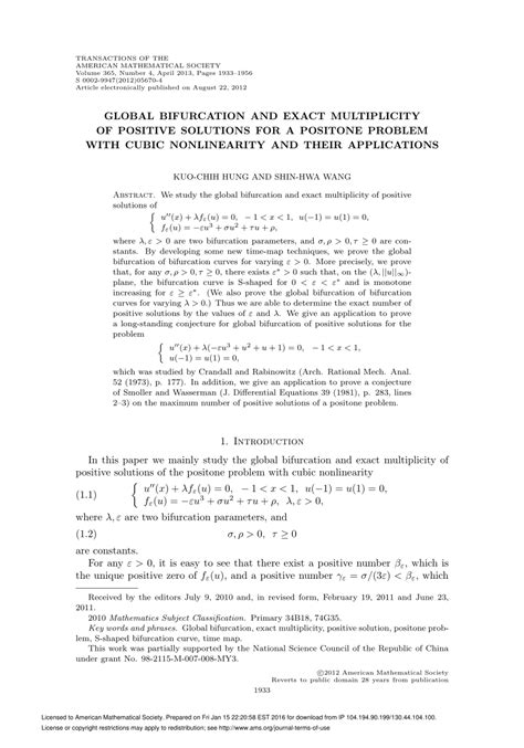Pdf Global Bifurcation And Exact Multiplicity Of Positive Solutions