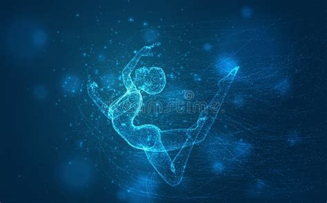 Vector Blue Background Fragile Female Figure Dancing Tangled Stock