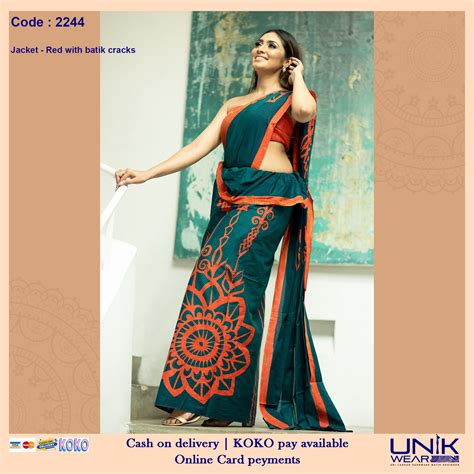 Red And Green Sri Lankan Handmade Cotton Batik Sareekandyan 2244