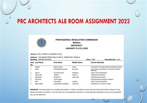 Ale Room Assignment January 2023 Architect Licensure Exam Ph Architecture Ale Board Exam