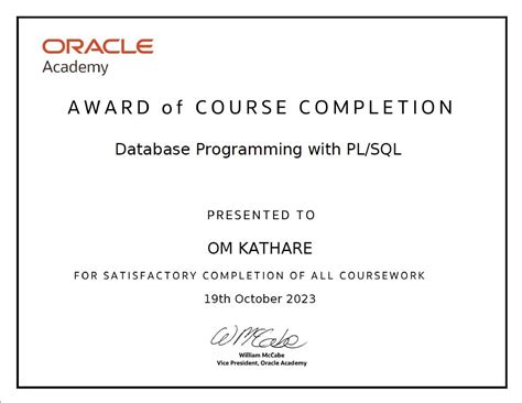 Om Kathare On Linkedin Oracleacademy Plsql Certification Databasemanagement