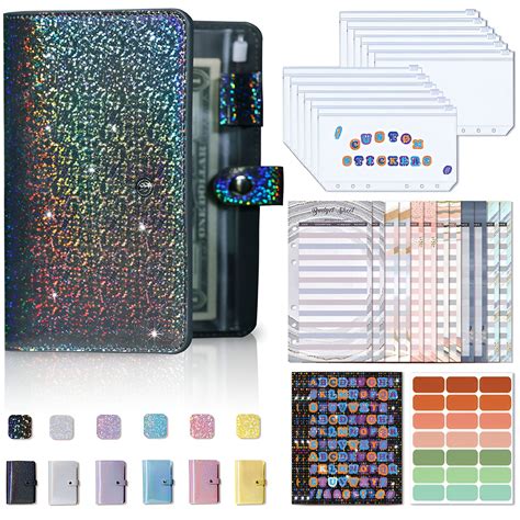 Ccocc Budget Binder Candy Color Iridescent Glitter Finish Budget Binder With Cash Envelopes