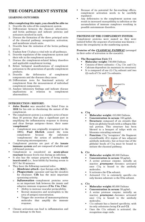 Immunosero The Complement System The Complement System Learning