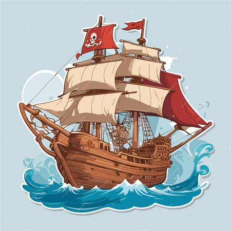 Barco Pirata En El Vector De Dibujos Animados De Mar Vector Premium
