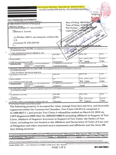 Us Irs Ny Fl Ucc 1 Lien Pdf Lien Tort