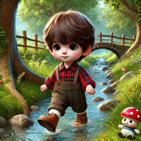 بک گراند کودکانه پسر کوچولوی ناز در حال قدم زدن در رودخانه جنگلی کد 43368 ویژه عکس گراف عکس گراف