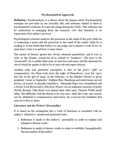 Psychoanalytical Approach Pdf Psychoanalysis Sigmund Freud