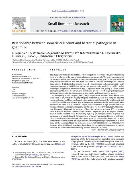 Pdf Relationship Between Somatic Cell Count And Bacterial Pathogens
