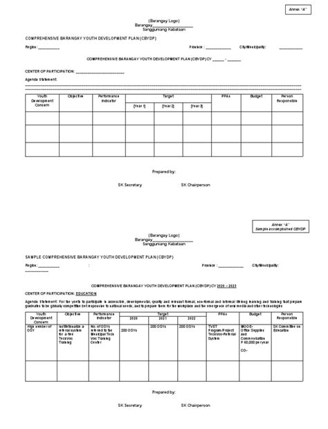 Comprehensive Barangay Youth Plan Sample Pdf