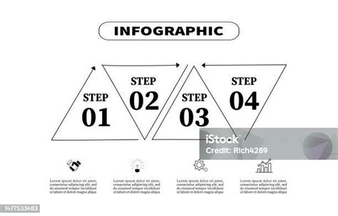 삼각형 윤곽선은 4단계로 인포그래픽 비즈니스를 나타냅니다 인포 그래픽 벡터 템플릿 4 요소를 디자인하십시오 창의적인 개념 계획