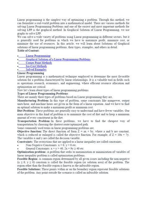 Linear Programming Is The Simplest Way Of Optimizing A Problem Pdf