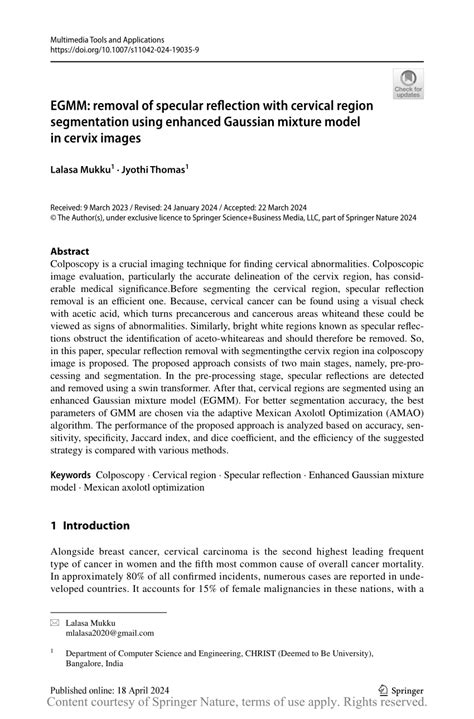 Egmm Removal Of Specular Reflection With Cervical Region Segmentation