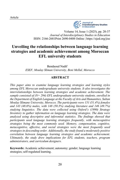 Pdf Unveiling The Relationships Between Language Learning Strategies And Academic Achievement