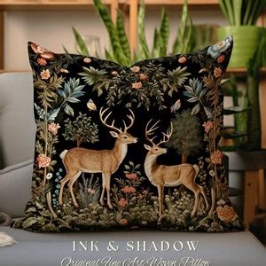 Mystic Woods Folklore Pillow Folk Art Aesthetic Couch Cushion Woven