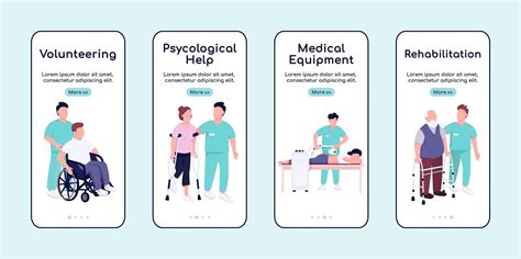 Disabled People Care And Rehabilitation Onboarding Mobile App Screen Flat Vector Template