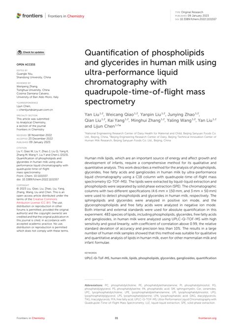 Pdf Quantification Of Phospholipids And Glycerides In Human Milk Using Ultra Performance