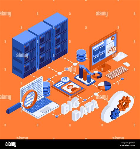 Isometric Flowchart Depicting The Process Of Transferring Big Data