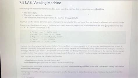 Solved 75 Lab Vending Machine Write A Program That Stores