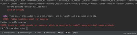 安装paddlenlp提示Failed to build wheel for pyarrowwhich is required to install pyproject toml