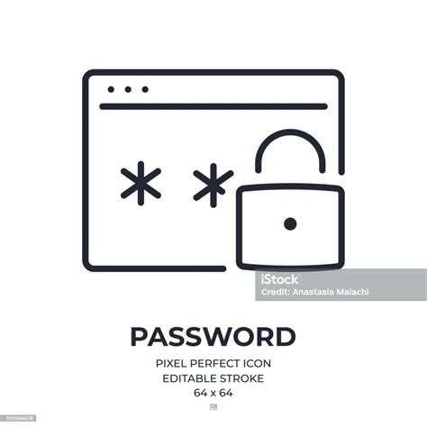 웹 보안 및 암호 편집 가능한 획 윤곽선 아이콘은 흰색 배경 플랫 벡터 일러스트레이션에 격리되어 있습니다 픽셀 완벽한 64 X