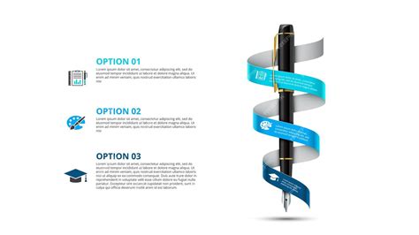 Premium Psd Pen With Ribbon For Education Infographic Business Data Visualization With 3 Steps
